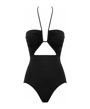 Rick Owens Halterneck Ruched One-piece Swimsuit With Cut-out - Black