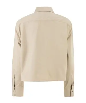 7 For All Mankind Cropped Stretch Shirt With Classic Collar And Chest Pocket - Sand-colored