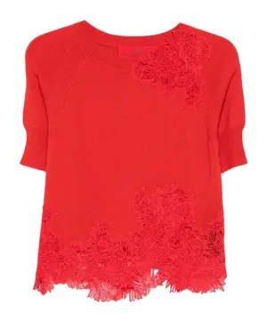Ermanno Scervino Floral Lace Top - Red