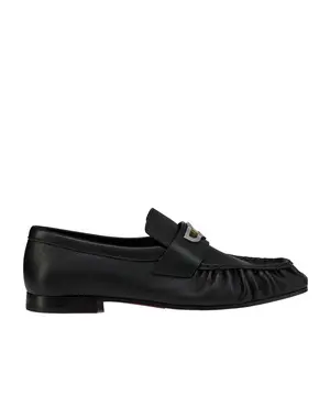 CHRISTIAN LOUBOUTIN Ruched Square Toe Loafers With Silver Coin Detail