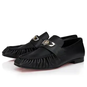 CHRISTIAN LOUBOUTIN Ruched Square Toe Loafers With Silver Coin Detail