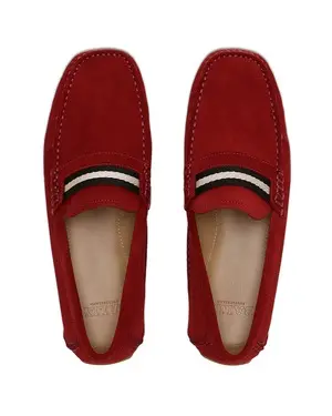 Bally Suede Driving Loafers With Signature Stripe Detail - Red