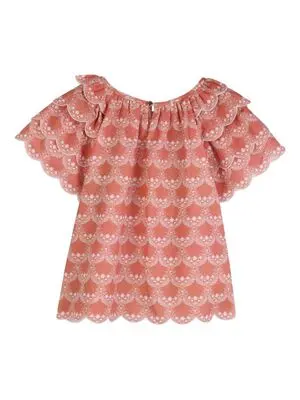 Chloé Scalloped Ruffled Short Sleeve Top