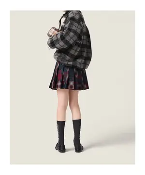 Miu Miu Pleated Plaid Patchwork Mini Skirt - Multicolored