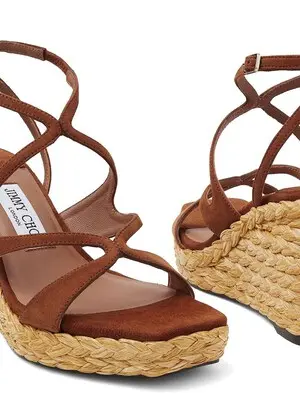JIMMY CHOO Square-toe Wedge Sandals With Adjustable Ankle Strap