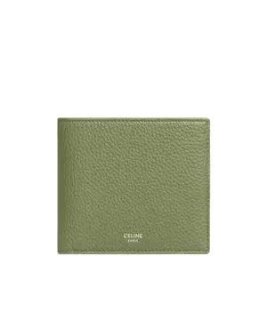 Celine Bi-fold Wallet In Grained Calfskin - Green