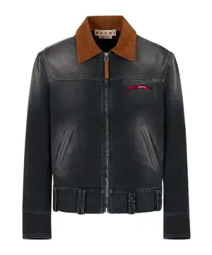 Marni Contrast Collar Zip Denim Jacket - Black