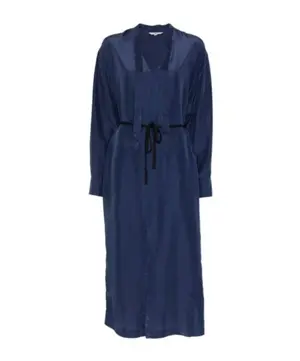Barena Venezia V-neck Midi Dress With Long Sleeves And Front Tie - Blue