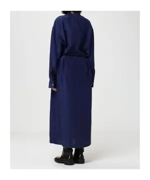 Barena Venezia V-neck Midi Dress With Long Sleeves And Front Tie - Blue