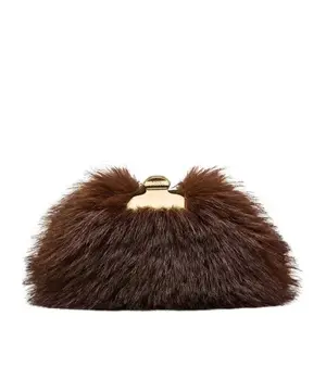 Marc Jacobs Faux Fur Clutch Bag With Detachable Chain - Black