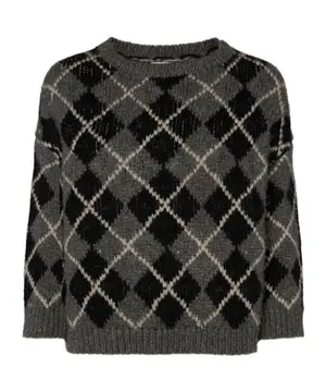 Khaite Colt" Crewneck Argyle Knit Sweater - Black