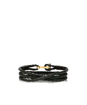 TOM FORD T Plaque Braided Leather Bracelet - Olive Green