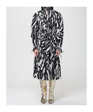 Dries Van Noten Long Sleeve Printed Dress With Tie Details