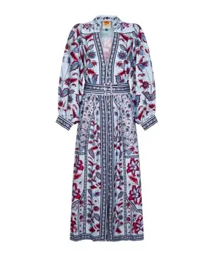 Farm Rio Marcelle Floral Printed V-neck Belted Midi Dress