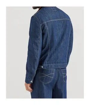 Brunello Cucinelli Single-breasted Jacket With Leather Collar - Denim