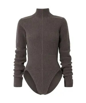 Rick Owens Long-sleeved High Neck Ribbed Jumpsuit - Grey