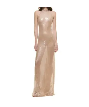 Raquel Diniz Sequin Embellished Maxi Dress - Nude