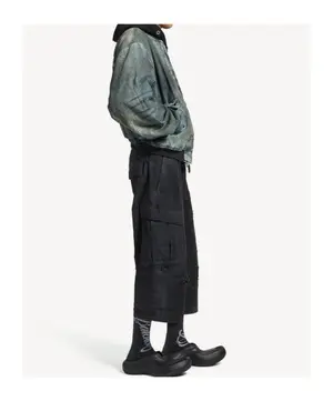 Balenciaga Oversized Zip-up Bomber Denim Jacket With 3b Artwork - Dirty Grey/light Blue