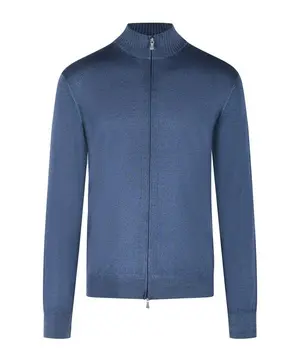 GRAN SASSO Ribbed Collar Zip Knitted Sweater - Blue