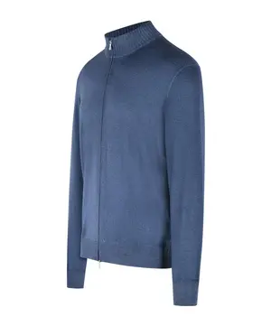 GRAN SASSO Ribbed Collar Zip Knitted Sweater - Blue