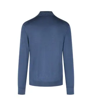 GRAN SASSO Ribbed Collar Zip Knitted Sweater - Blue