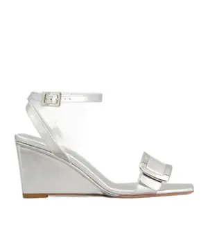 ROGER VIVIER Belle Buckle Wedge Sandals - Silver