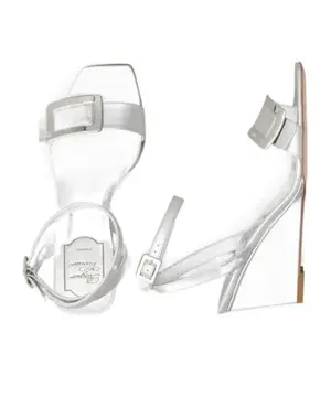 ROGER VIVIER Belle Buckle Wedge Sandals - Silver