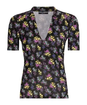 Dolce & Gabbana Short Sleeve Floral Polo Shirt - Black