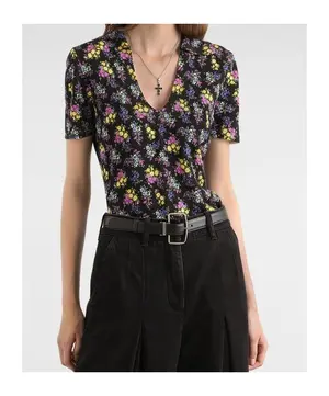 Dolce & Gabbana Short Sleeve Floral Polo Shirt - Black