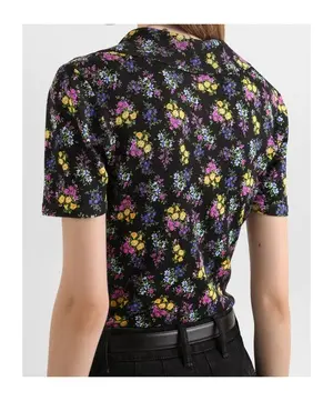 Dolce & Gabbana Short Sleeve Floral Polo Shirt - Black