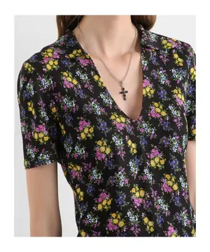 Dolce & Gabbana Short Sleeve Floral Polo Shirt - Black