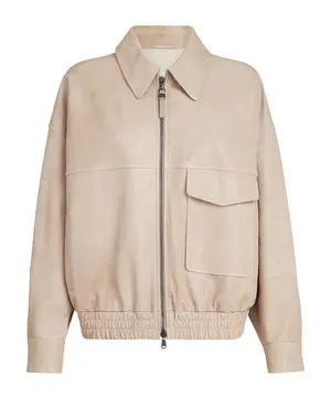 Brunello Cucinelli Monili-detail Leather Jacket - Nude