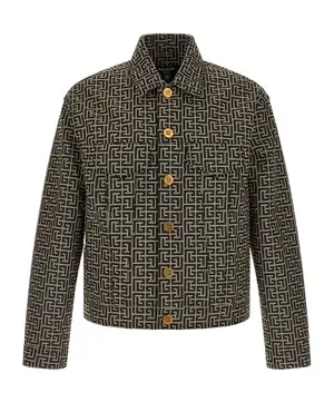 Balmain Long Sleeved Jacquard Monogram Jacket - Black