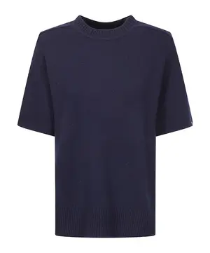Extreme Cashmere Scott Short-sleeve Knitted Top - Navy