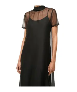 Staud Short Sleeve High Neck Ruffled Hem Maxi Dress With Tie Details - Black