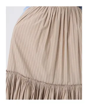 JIL SANDER Striped Gathered Waist Maxi Skirt - Beige
