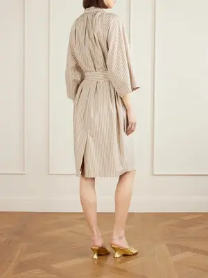 Dries Van Noten Striped Cotton Belted Midi Dress