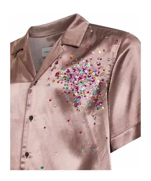 Dries Van Noten Sequin Embellished Bowling Shirt - Nude