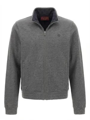 Gucci Double Jersey Jacquard Zip Jacket With Interlocking G Embroidery