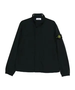 Stone Island Logo Patch High Neck Zip Up Jacket - Black