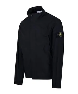 Stone Island Logo Patch High Neck Zip Up Jacket - Black