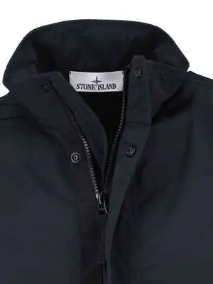 Stone Island Logo Patch High Neck Zip Up Jacket - Black