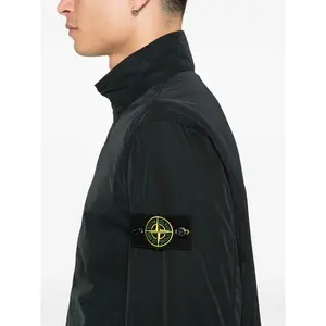 Stone Island Logo Patch High Neck Zip Up Jacket - Black