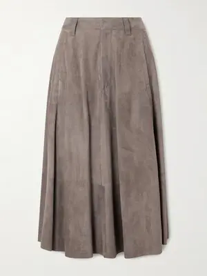 Brunello Cucinelli Suede Midi Skirt - Gray
