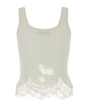 Ermanno Scervino Lace Trim Rib Knit Tank Top - No