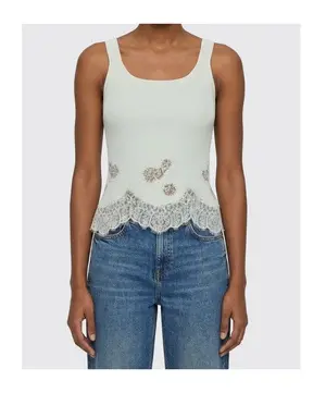 Ermanno Scervino Lace Trim Rib Knit Tank Top - No