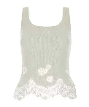 Ermanno Scervino Lace Trim Rib Knit Tank Top - White
