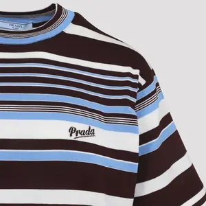 Prada Logo Detailed Striped Short-sleeved T-shirt - Black