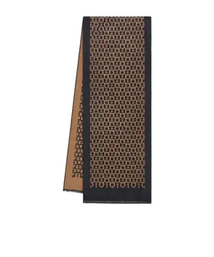 FERRAGAMO Gancini Silk Scarf - Camel/gray