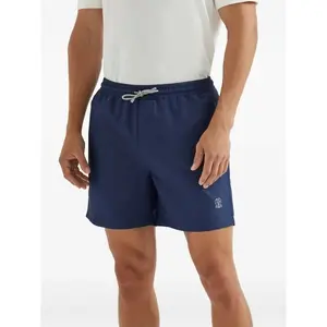 Brunello Cucinelli Logo Detailed Drawstring Swim Shorts - Blue